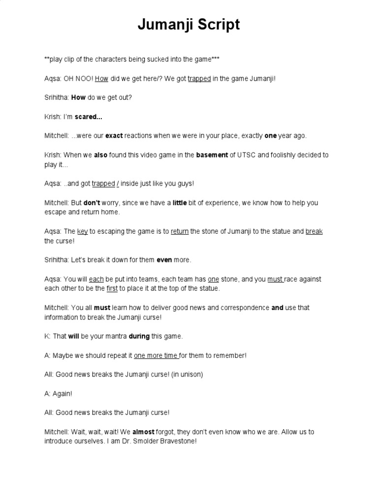 Jumanji Script | PDF | Text Messaging | Instant Messaging