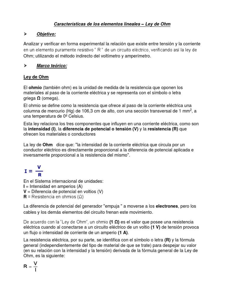 Características de Los Elementos Lineales | PDF | Resistencia Eléctrica ...