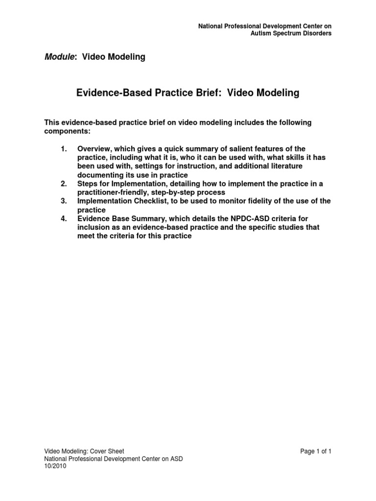 Evidence-Based Practice Brief: Video Modeling | PDF | Autism Spectrum ...