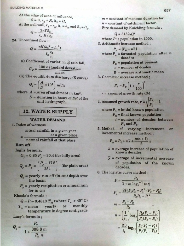 Water Supply Engineering Formulas PDF | PDF