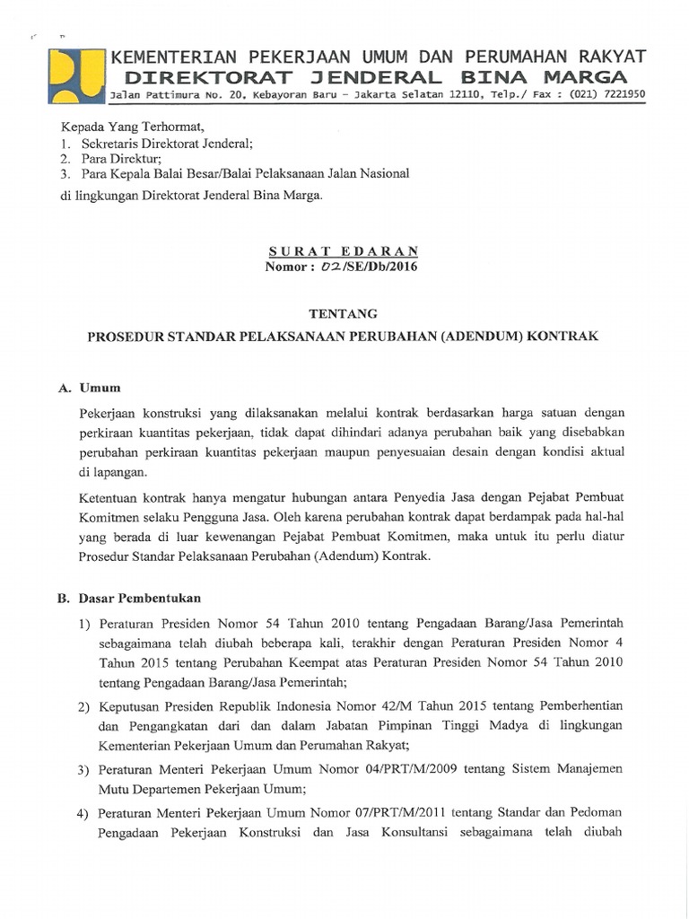 Standar Addendum Kontrak Bina Marga PDF | PDF