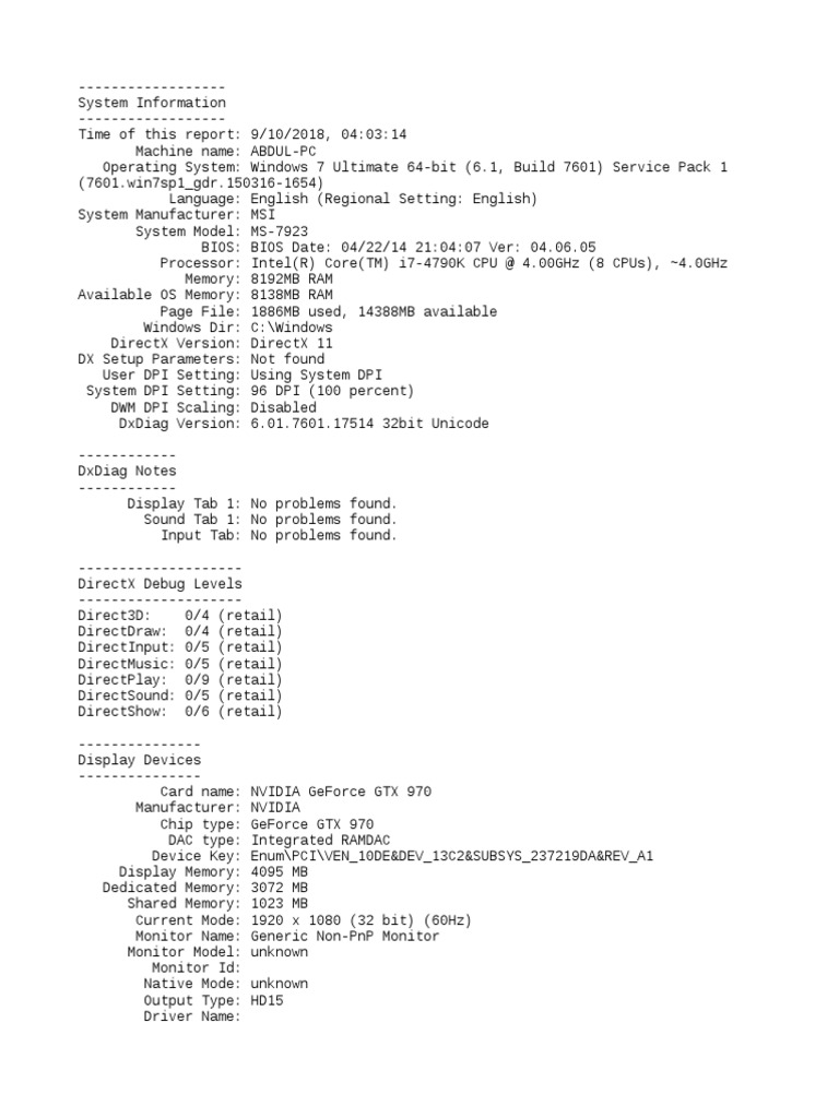 System Information Summary | PDF | Device Driver | Codec
