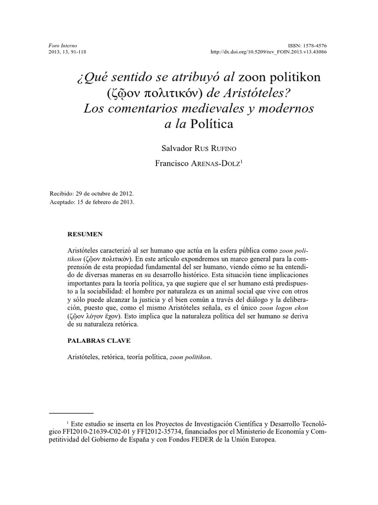 Interpretaciones del zoon politikon de Aristóteles | PDF | Aristóteles ...