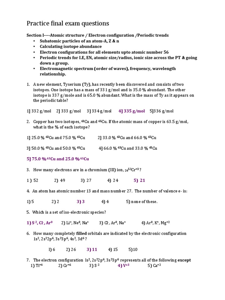 Atomic Structure Exam Practice Questions | PDF | Ionic Bonding ...