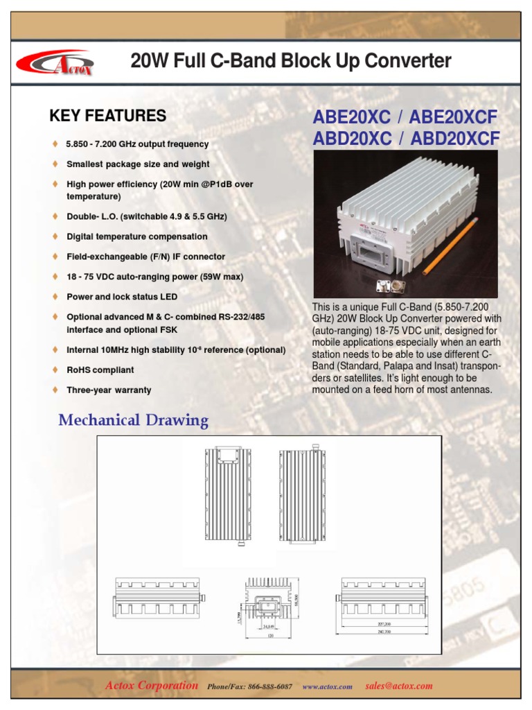 20W Full C-Band Block Up Converter: Abe20Xc / Abe20Xcf Abd20Xc ...