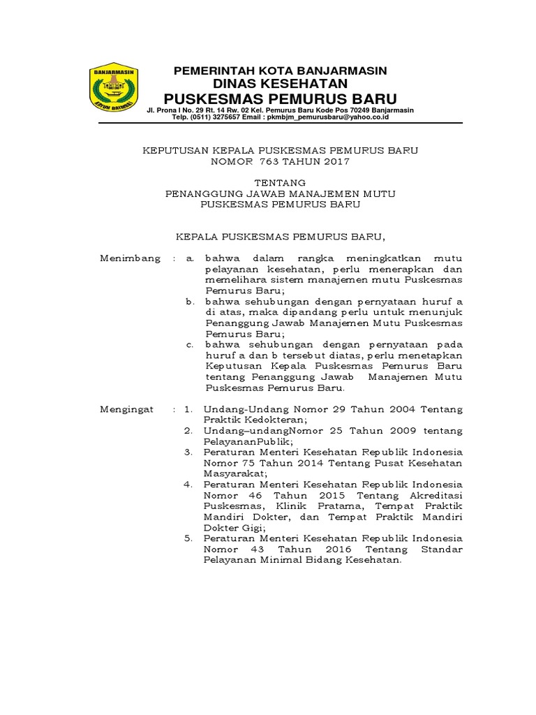 SK Penanggung Jawab Mutu | PDF