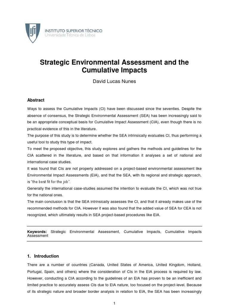 Strategic Environmental Assessment and The Cumulative Impacts | PDF ...