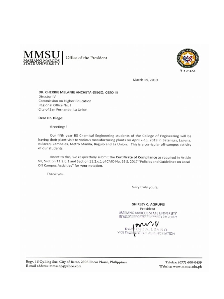 CHED Transmital Letter
