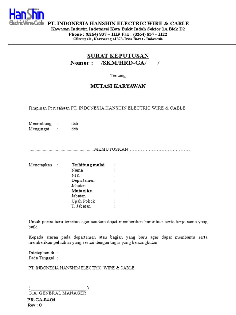 Surat Keputusan Mutasi | PDF