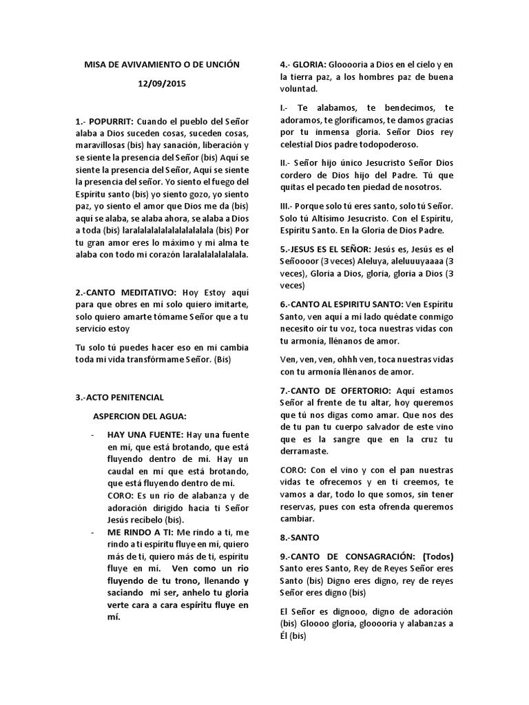 Cantos Misa de Avivamiento | Descargar gratis PDF | Misa (liturgia) | Cristo (título)