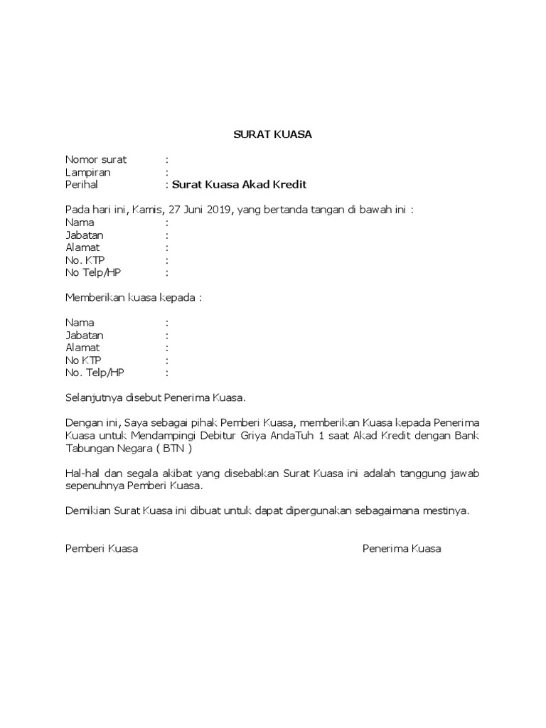 Surat Kuasa Akad Kredit | PDF