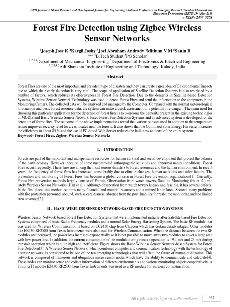 Forest Fire Detection Using Zigbee Wireless Sensor Networks Pdf