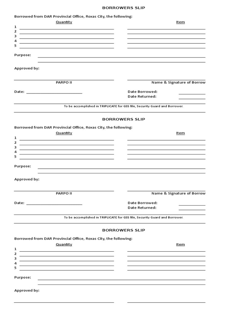 Borrower Slip | PDF | Personal Computing | Personal Computers