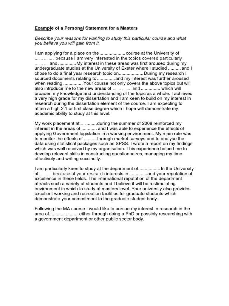 PG Application Personal Statement Example | PDF