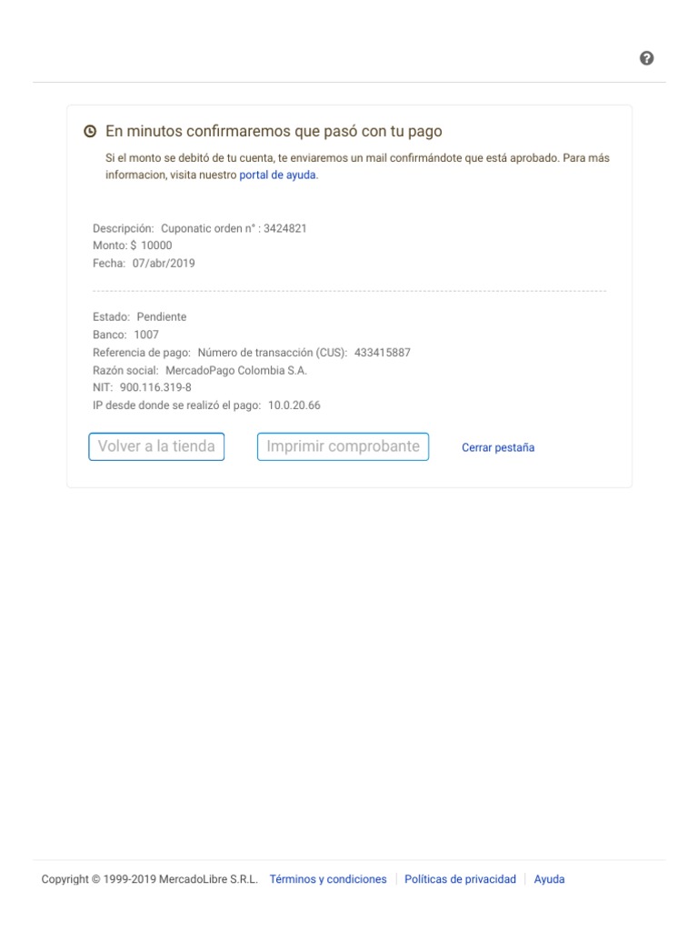 Comprobante de Pago en MercadoPago Con Pse PDF | PDF