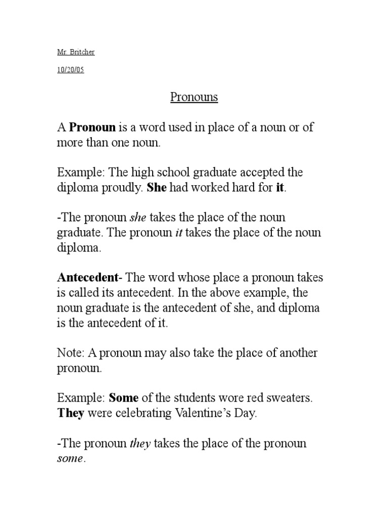 Pronouns Notes | Download Free PDF | Pronoun | Grammar