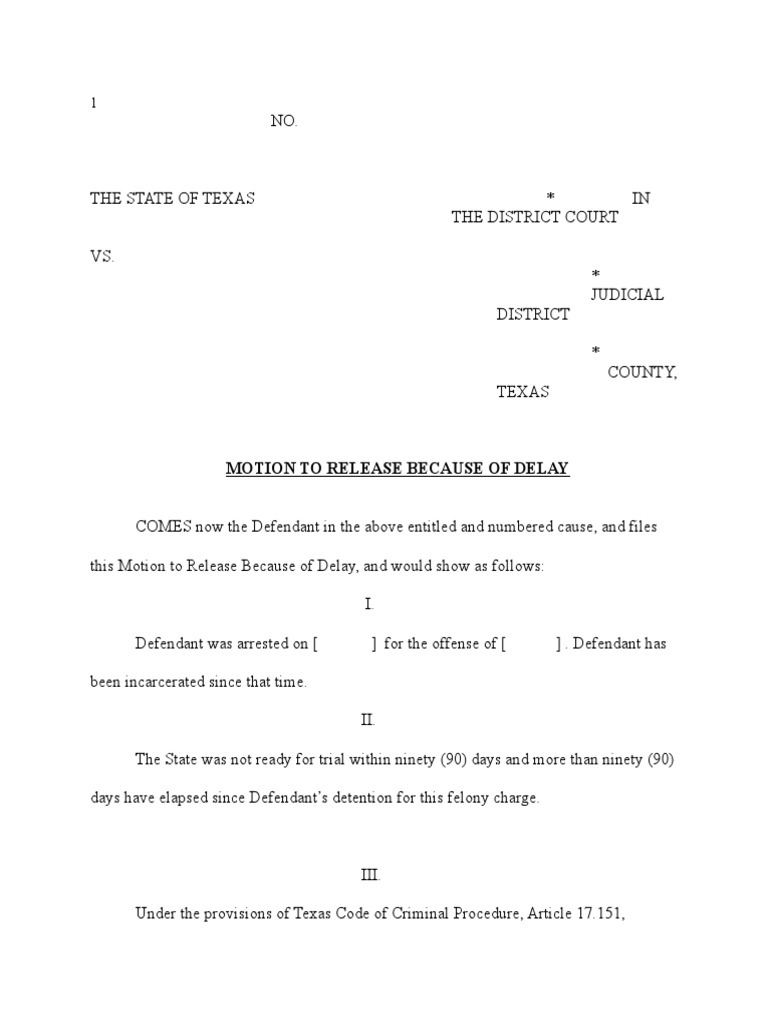 Motion To Release Because of Delay | PDF | Bail | Legal Procedure