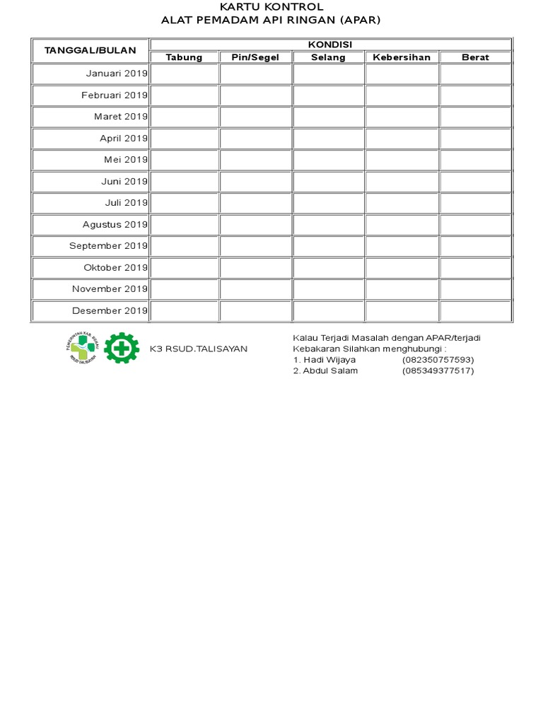 Kartu Kontrol APAR | PDF