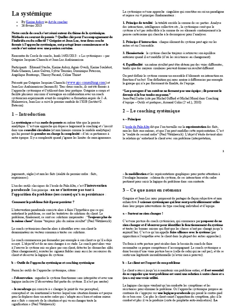 Approche Systémique en Coaching | PDF | Épistémologie | Interactions de ...