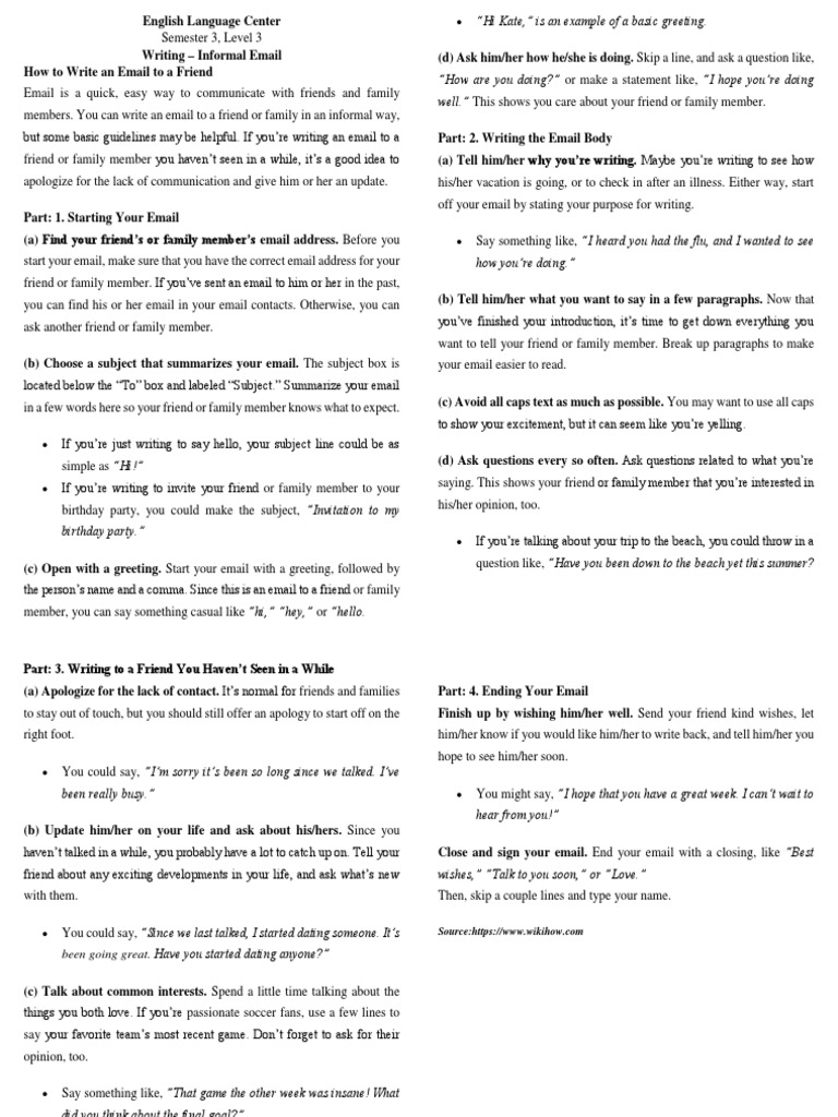 How To Write An Email To A Friend | PDF | Language Arts & Discipline ...