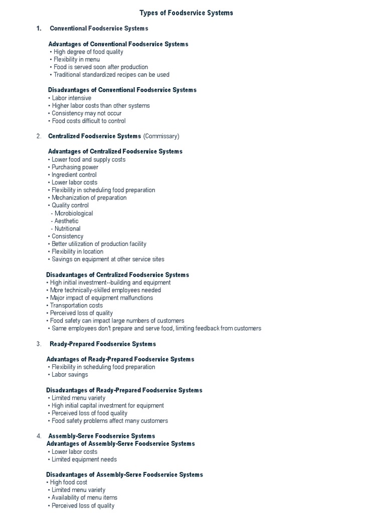 Conventional Foodservice Systems | PDF