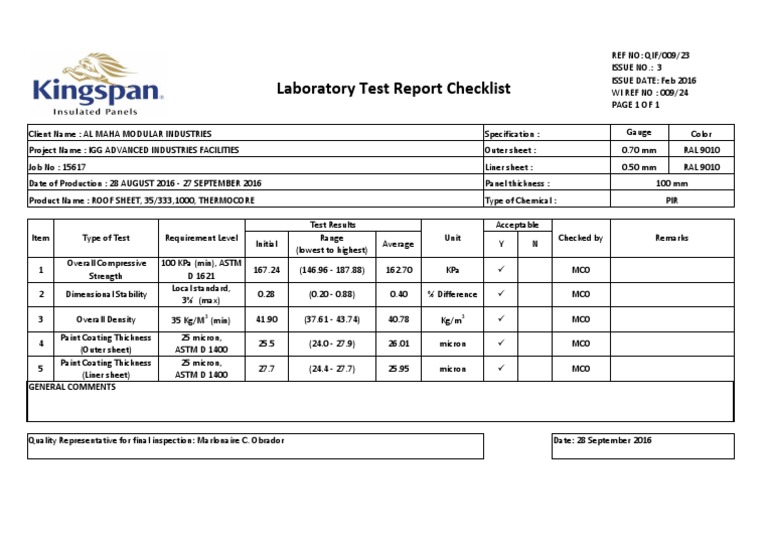Laboratory Test Report Checklist (IGG) | PDF | Building Materials ...