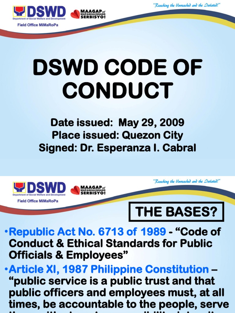 DSWD Code of Conduct | PDF | U.S. Securities And Exchange Commission ...