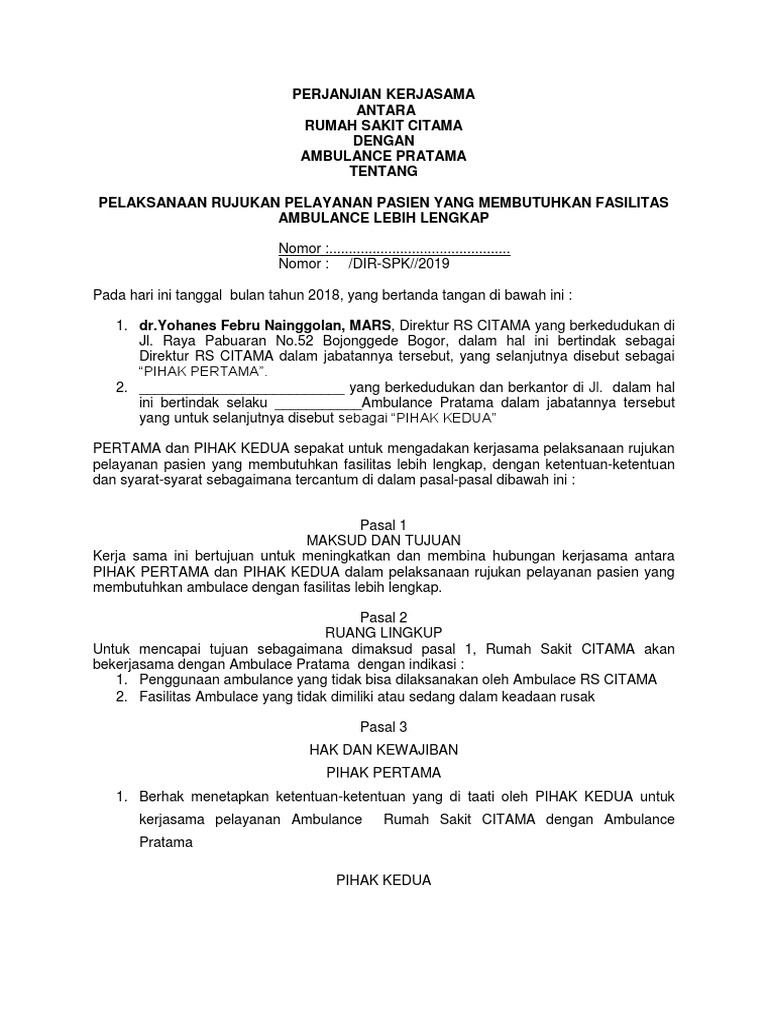 PERJANJIAN KERJASAMA Ambulance | PDF