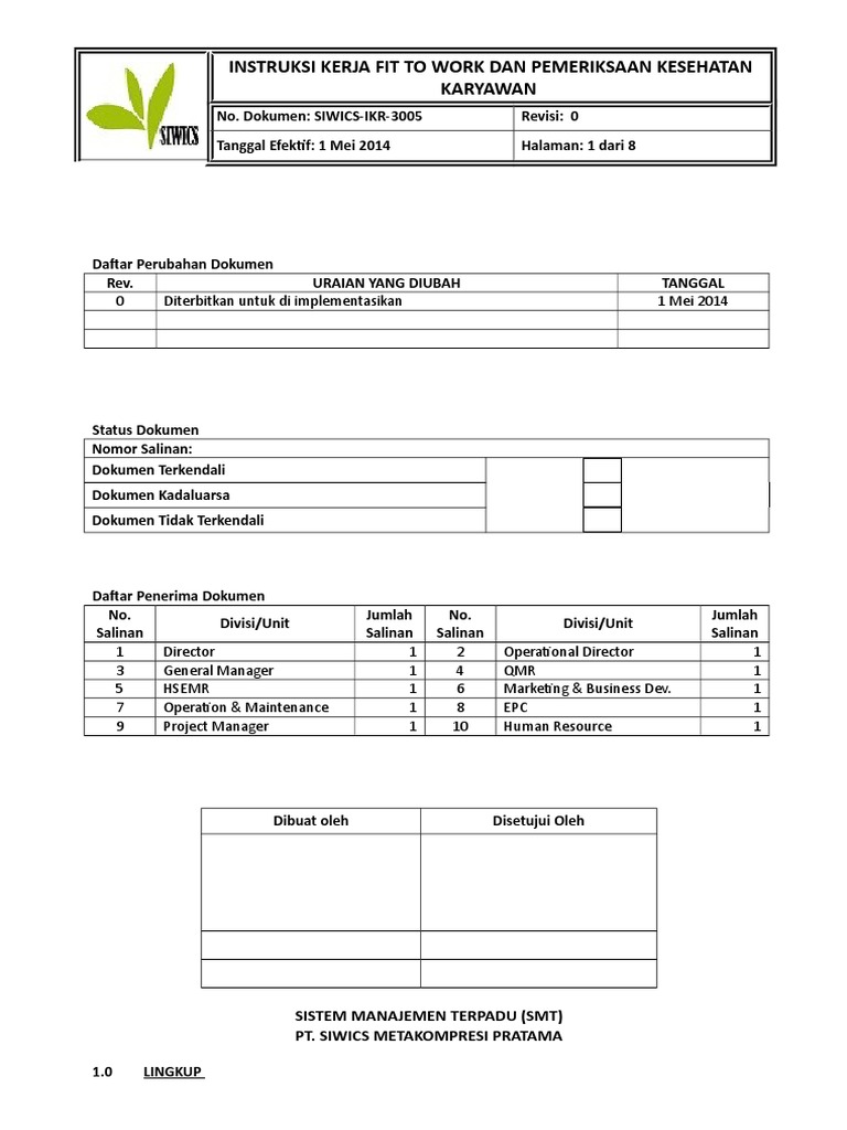 IKR-005 Fit To Work Dan Pemeriksaan Kesehatan Karyawan | PDF