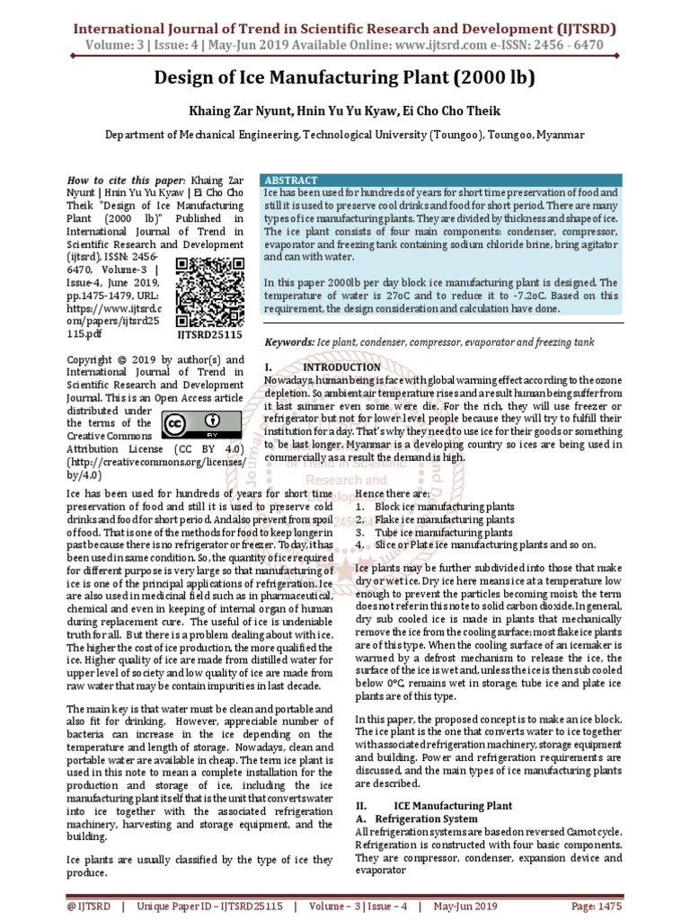 Design of Ice Manufacturing Plant 2000 LB | PDF | Heat Exchanger | Ice