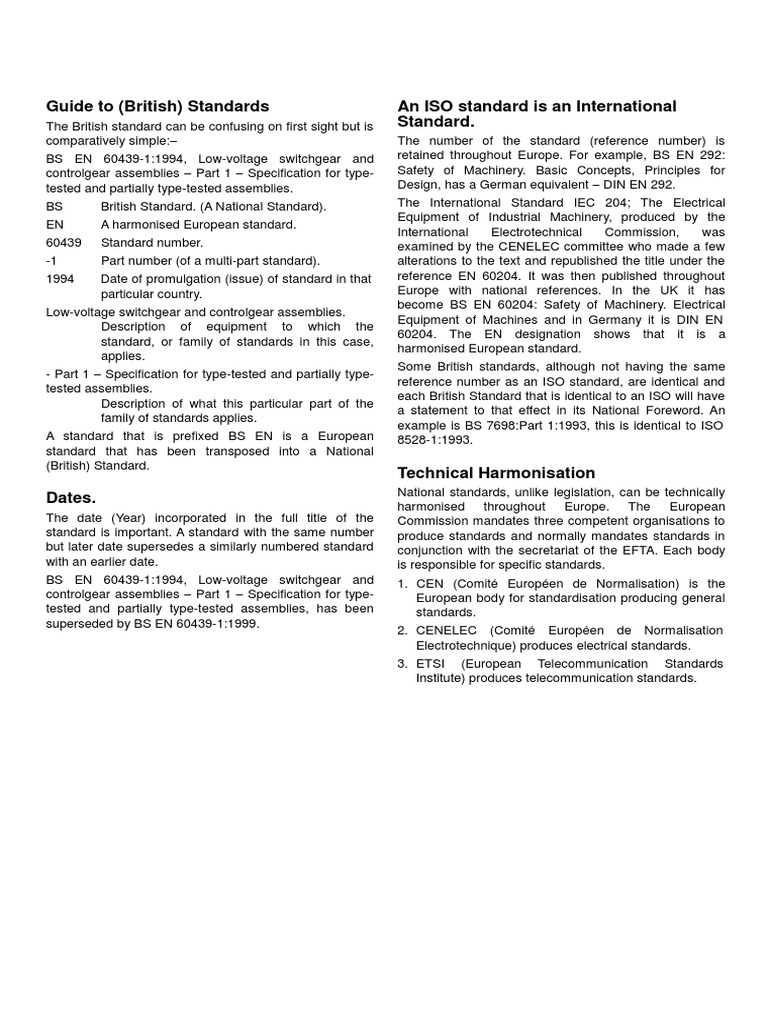 Guide To (British) Standards An ISO Standard Is An International ...