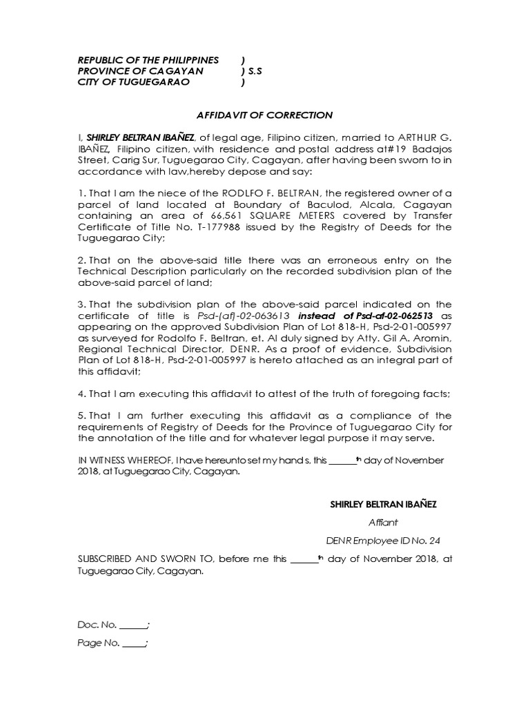 Affidavit of Correction of Entry | PDF