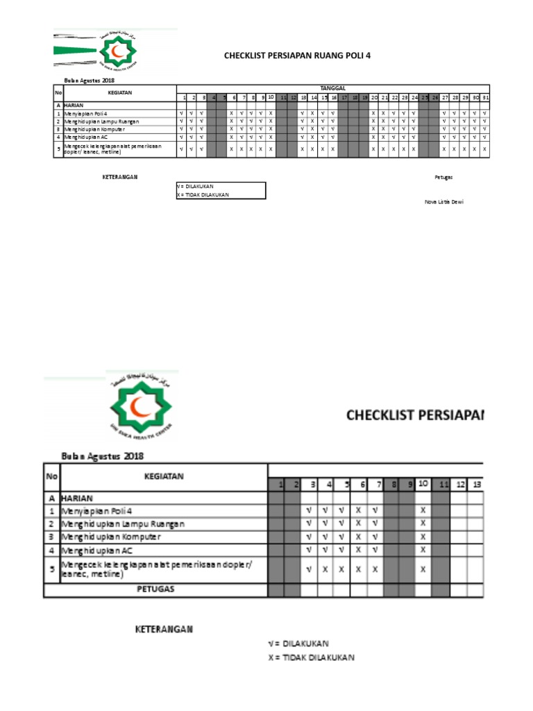 Checklist Ruangan Poli 4 | PDF