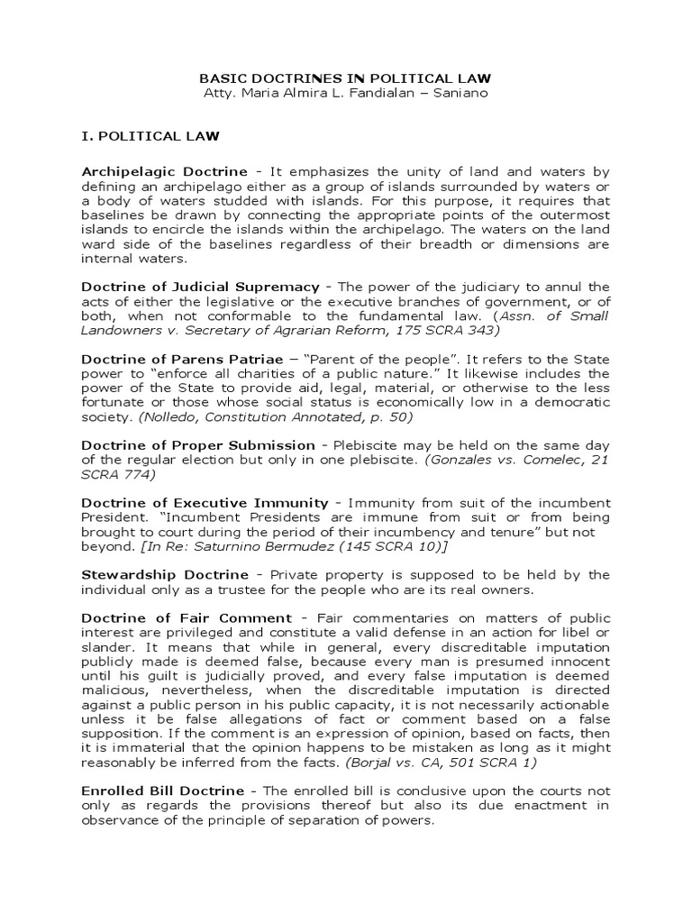 Basic Doctrines in Political Law | PDF | Treaty | International Law