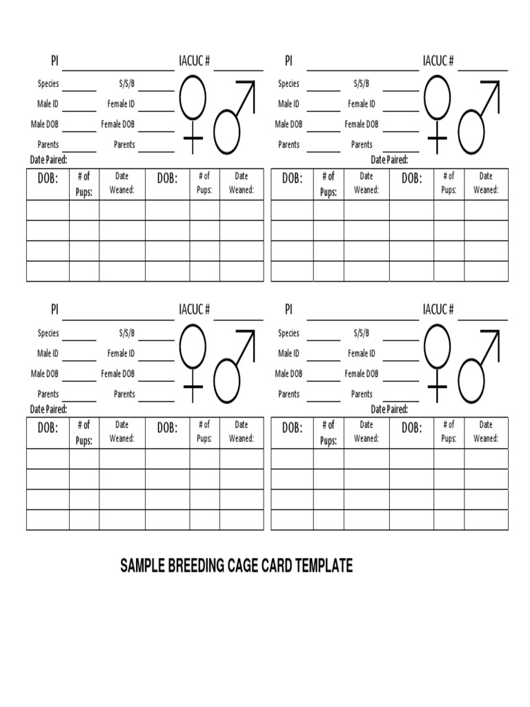 Breeding Cage Card Template | PDF | Mammals | Amphibious Organisms