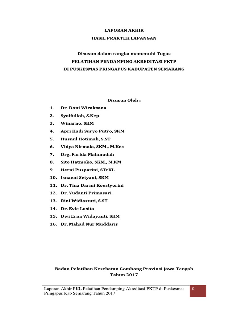 Laporan Akhir PKL Puskesmas Pringapus | PDF | Bisnis