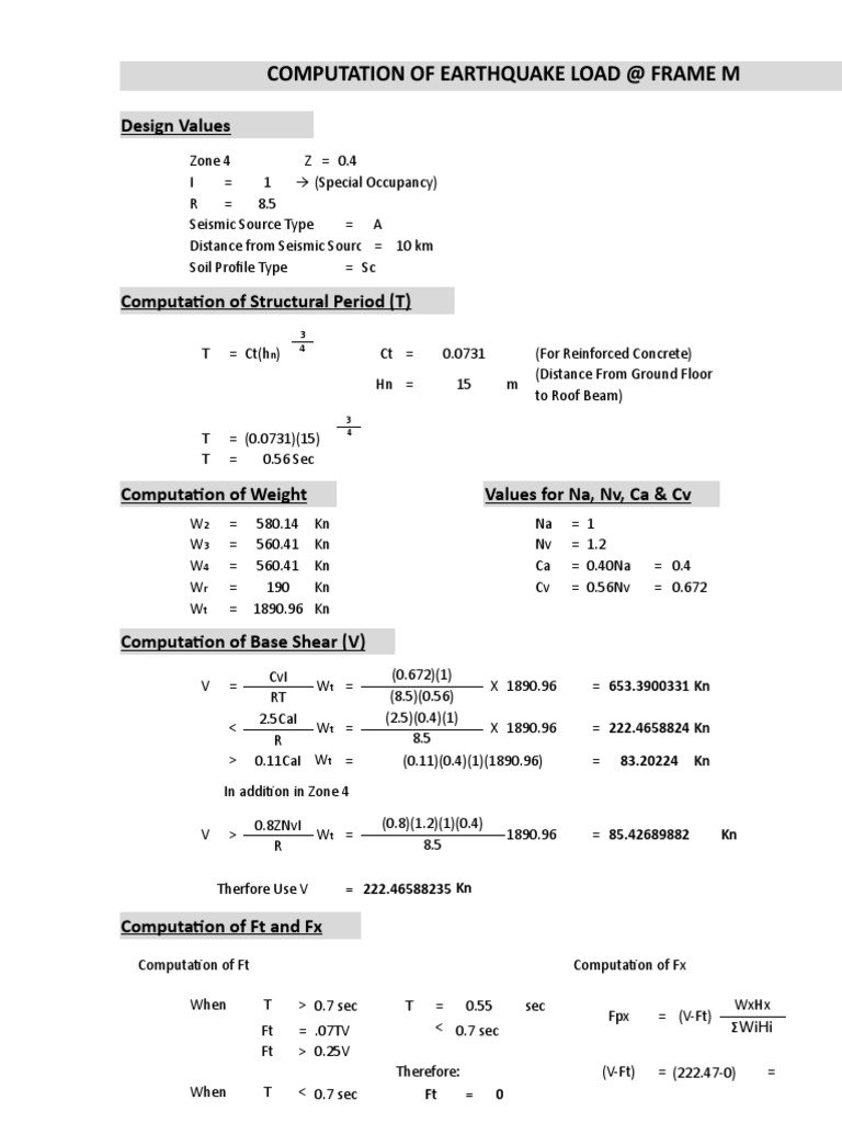 Earhquake Load COMPUTATION | PDF | Geophysics | Structural Engineering