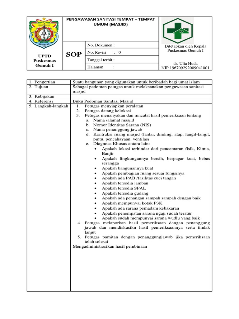 SOP Pengawasan Sanitasi TTU | PDF