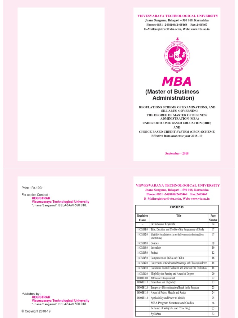 VTU MBA Syllabus | PDF | Course Credit | Thesis