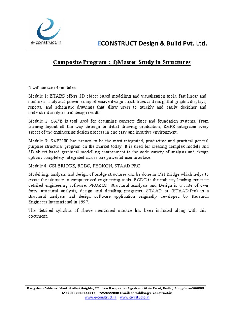 CONSTRUCT Design & Build Pvt. LTD.: Composite Program: 1) Master Study ...