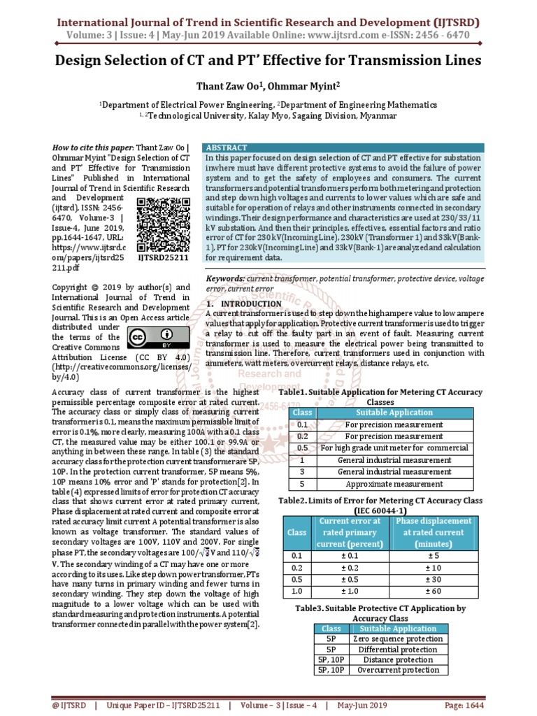 Design Selection of CT and PT' Effective For Transmission Lines | PDF ...