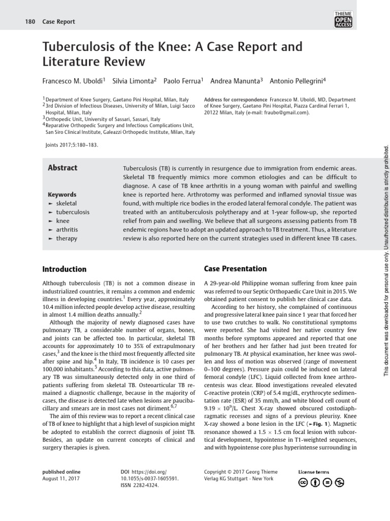Case Report TB of The Knee | PDF | Tuberculosis | C Reactive Protein
