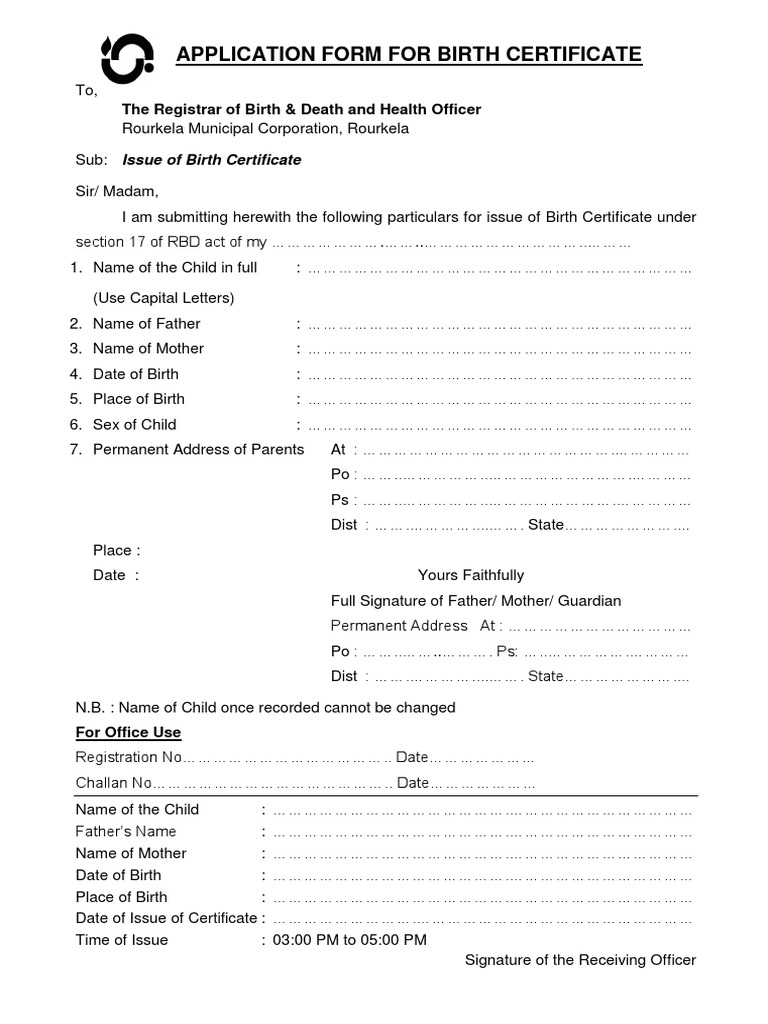 Birth Application Form | PDF