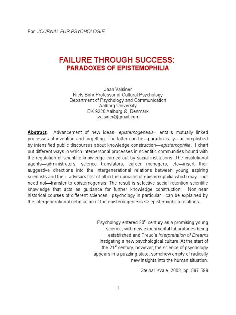 Failure Through Success:: Paradoxes of Epistemophilia | PDF ...