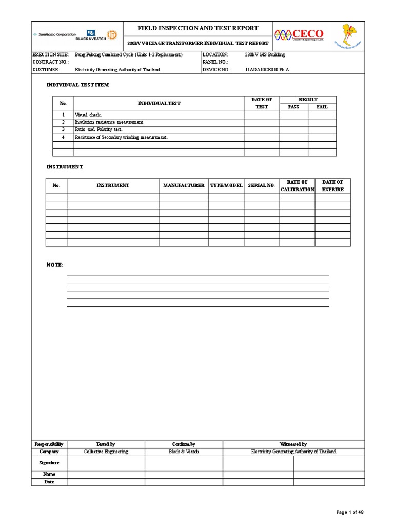 230kv Gis VT Ind Test Report | PDF | Transformer | Electrical ...