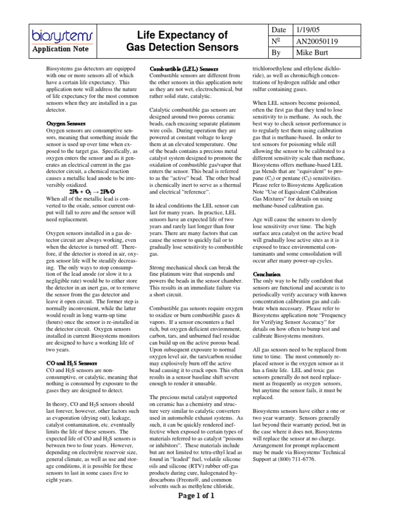 Sensor - Life - Expectancy PDF | PDF | Chemistry | Physical Sciences