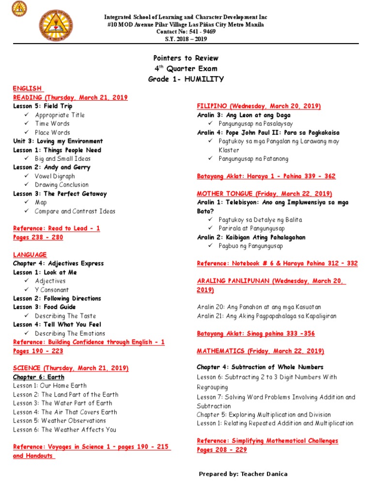 Grade 1 4th Quarter Exam Review | PDF | Semiotics | Languages