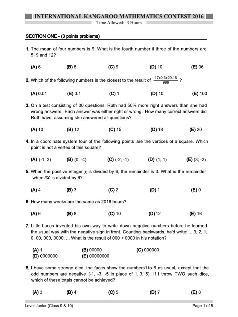 Ikmc 2016 Grade 9 and 10 | PDF