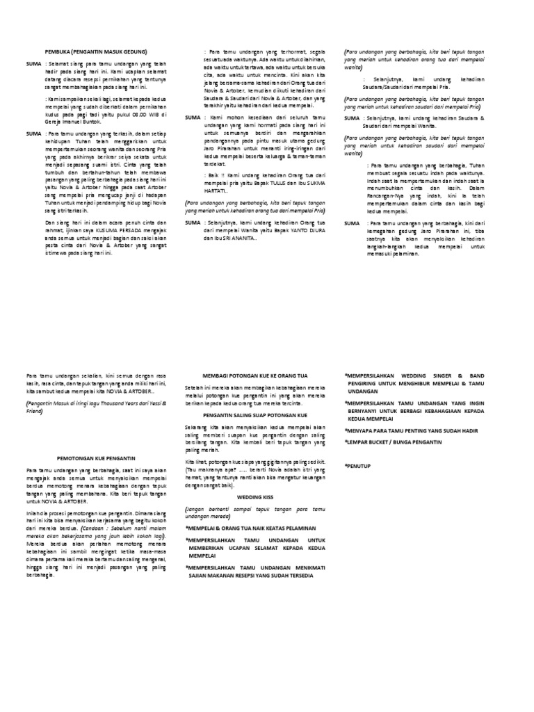 DRAF MC RESEPSI PERNIKAHAN Novia & Artober | PDF