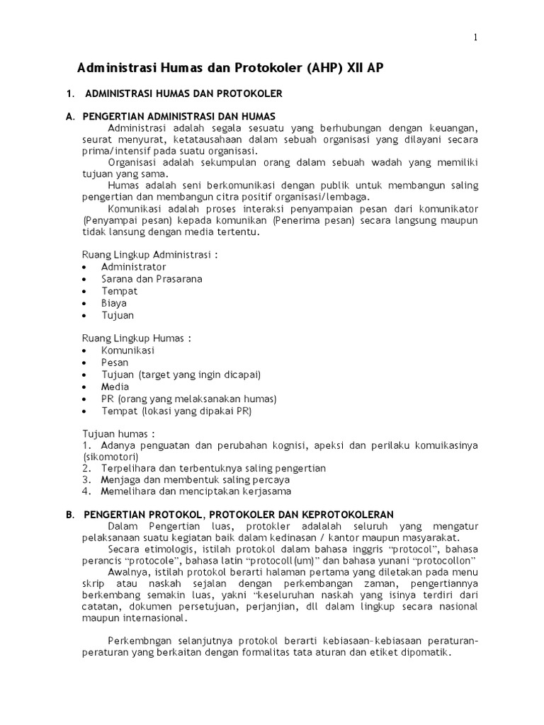Materi Administrasi Humas Dan Protokoler - XII | PDF | Politik | Ilmu Sosial